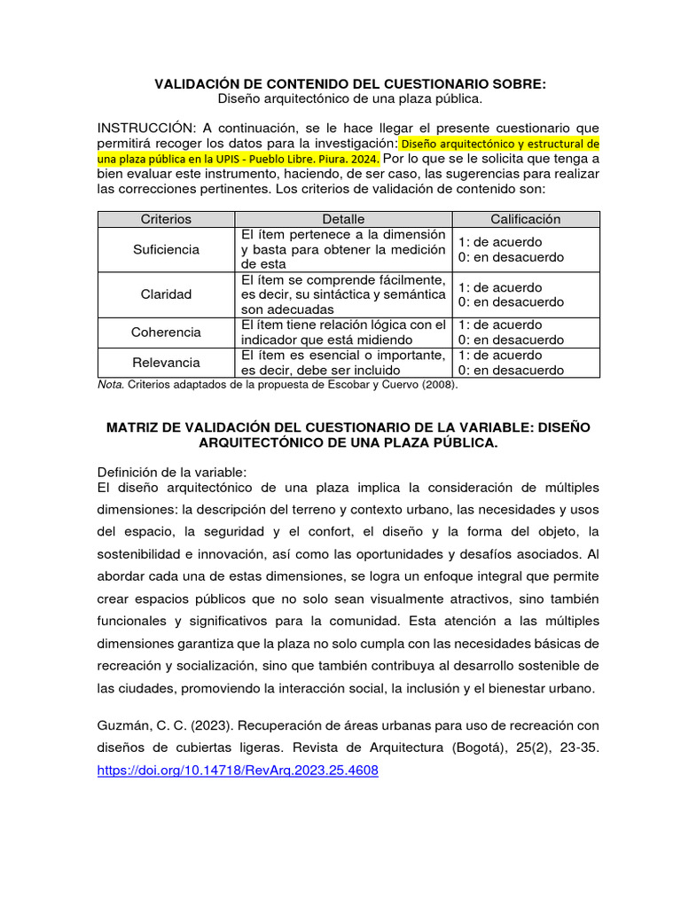 Formato - Validación de Cuestionario | Descargar gratis PDF | Diseño