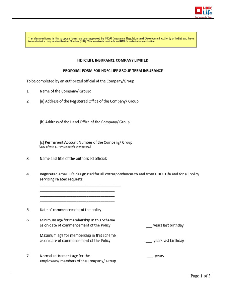 HDFC Life Group Term Insurance Proposal | PDF | Insurance | Life Insurance
