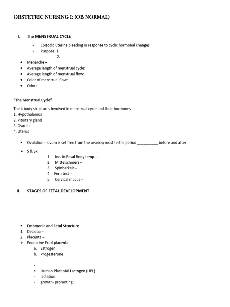 Handouts - Ob Part 2 - Ms. Pomentil - 2024 | PDF | Menstrual Cycle | Childbirth
