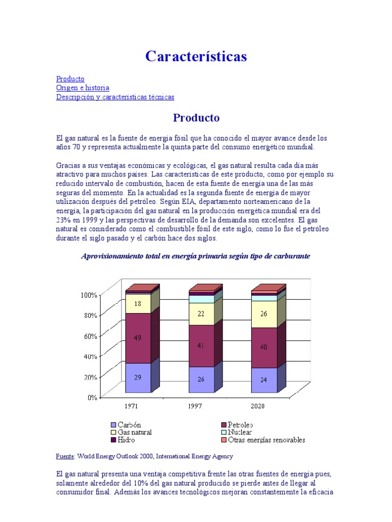 Características Gas Natural | PDF | Gas natural | Metano