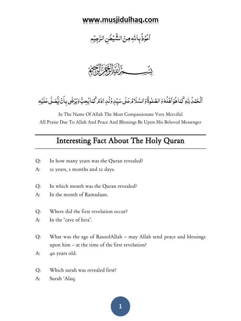 Interesting Facts About The Holy Quran | PDF | Surah | Prophets And ...