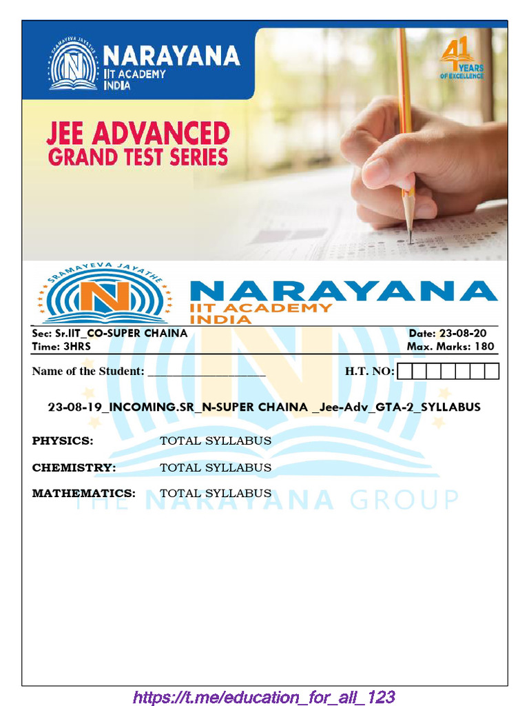 Narayana Advanced Paper SGN (X) | PDF | Function (Mathematics ...