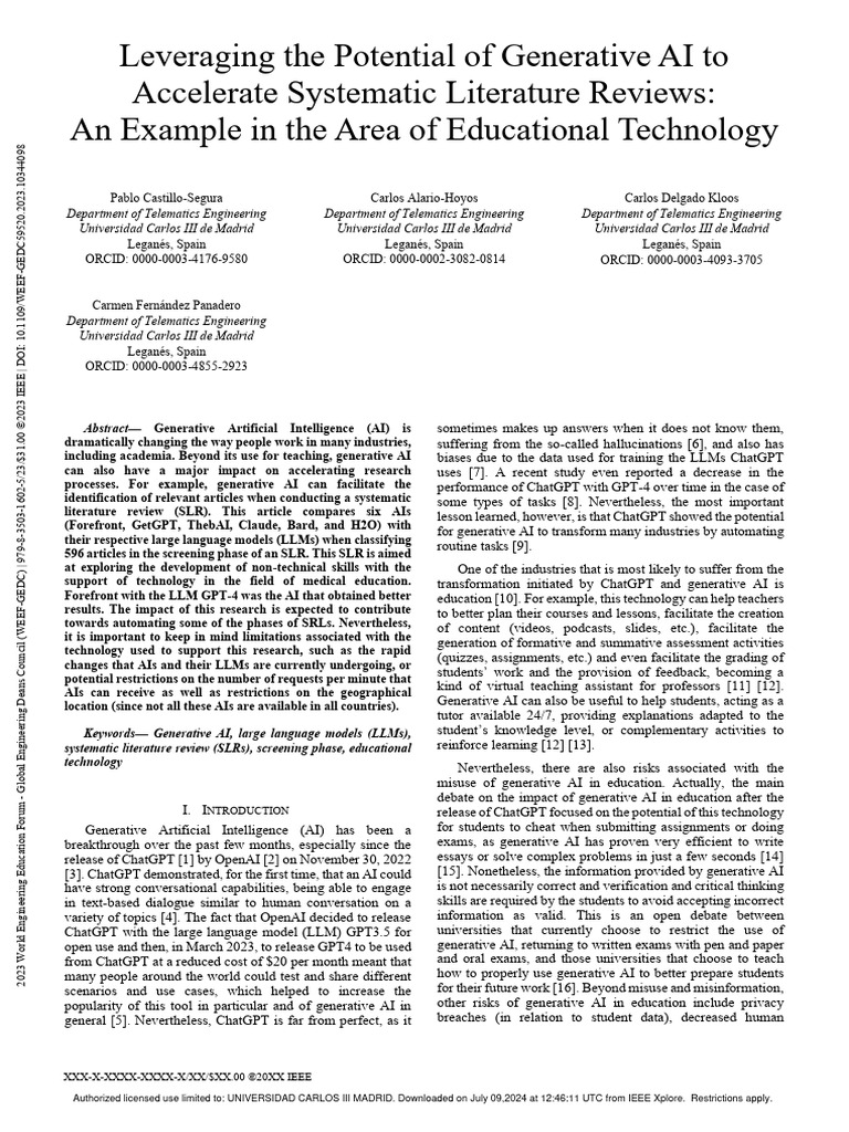 Generative AI in Systematic Literature Reviews | PDF | Artificial ...