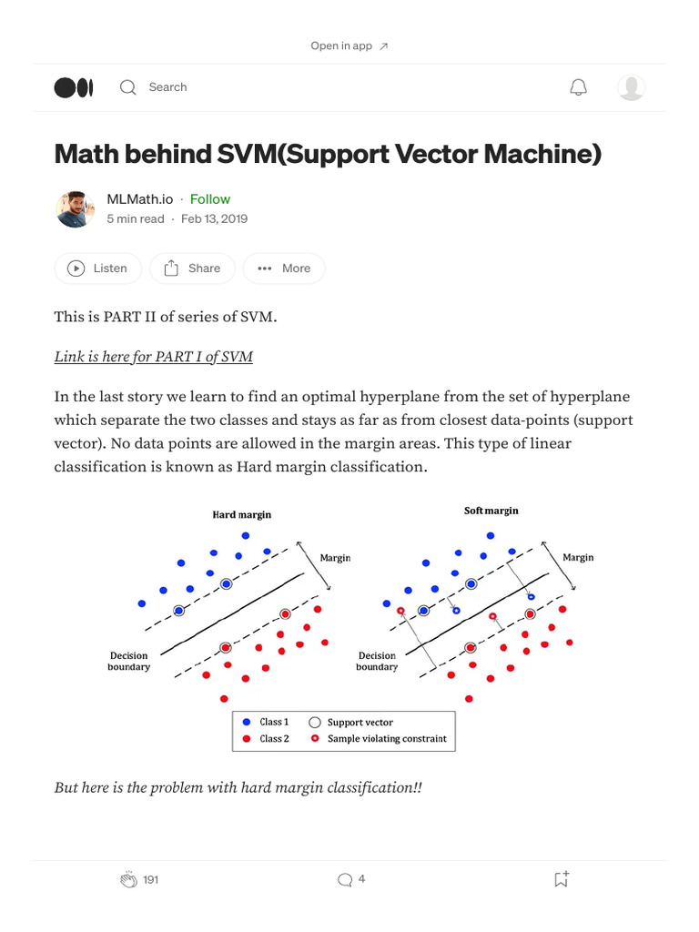 Math Behind SVM Part 2 (Support Vector Machine) - by MLMath - Io - Medium | PDF | Support Vector ...