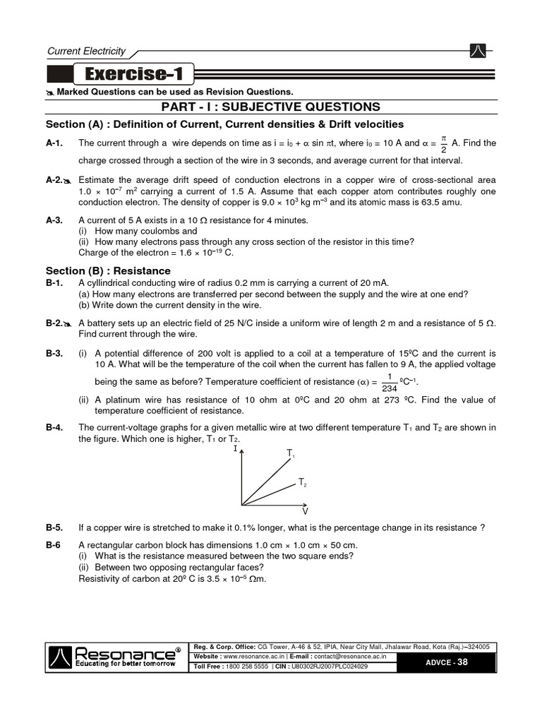 Current Electricity Exercise | PDF | Voltage | Resistor