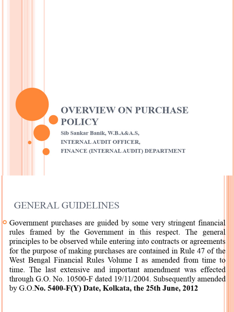 West Bengal Government Purchase Policy | PDF