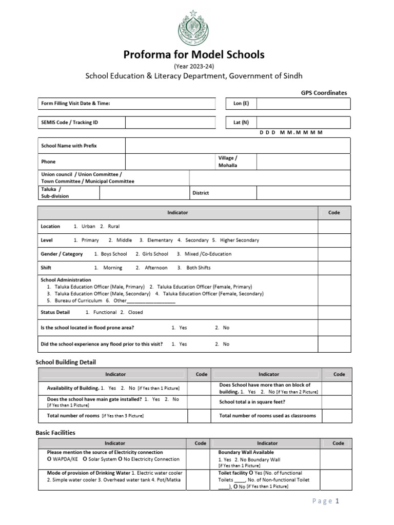 Proforma for Model Schools v3 | PDF