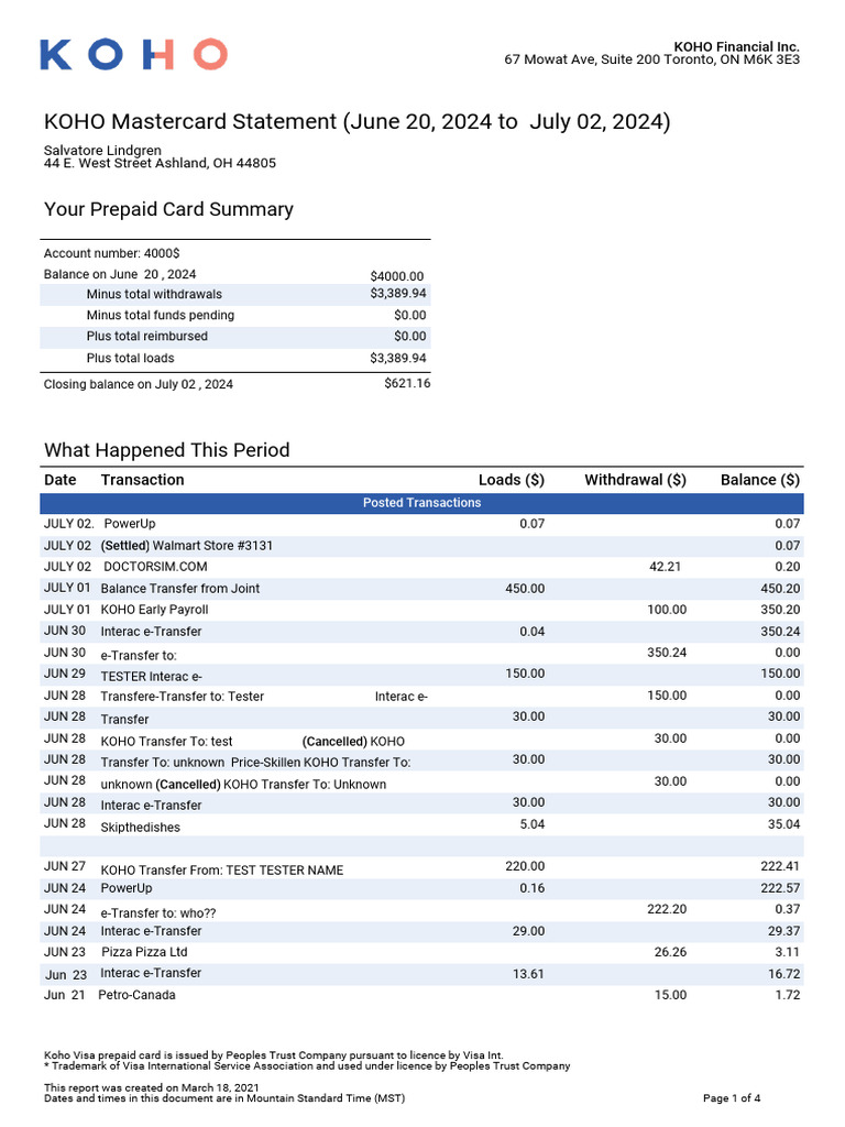 Personal Monthly Report Koho - Compress | PDF | Debit Card | Visa Inc.