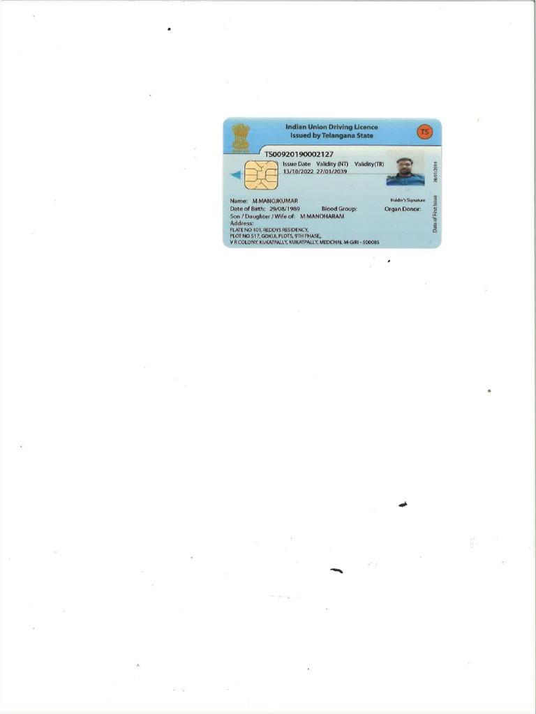 Manoj - Driving Licence - Scan | PDF