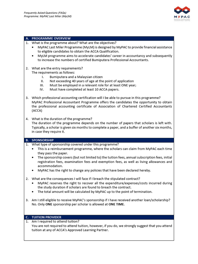 FAQs MyPAC Last Miler Programme MyLM | PDF | Accountant