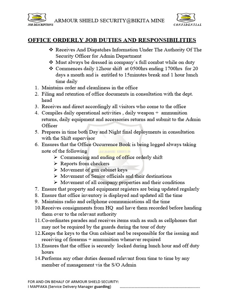 Office Orderly Job Descriptions | PDF | Business | Technology & Engineering