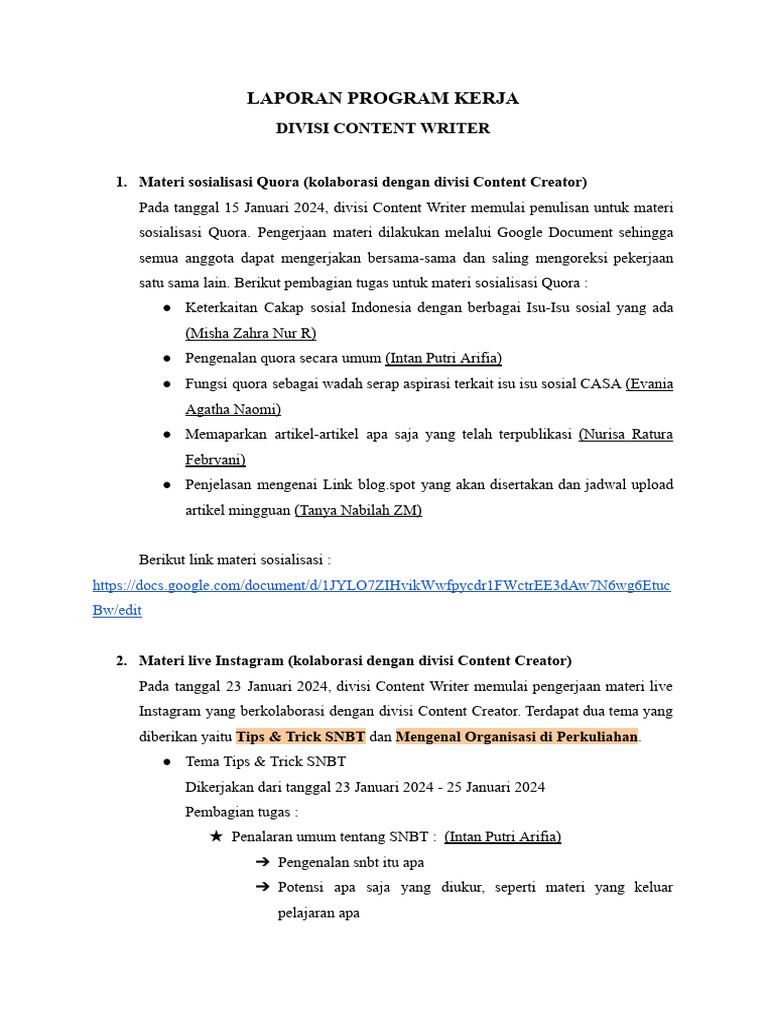 Laporan Program Kerja | PDF