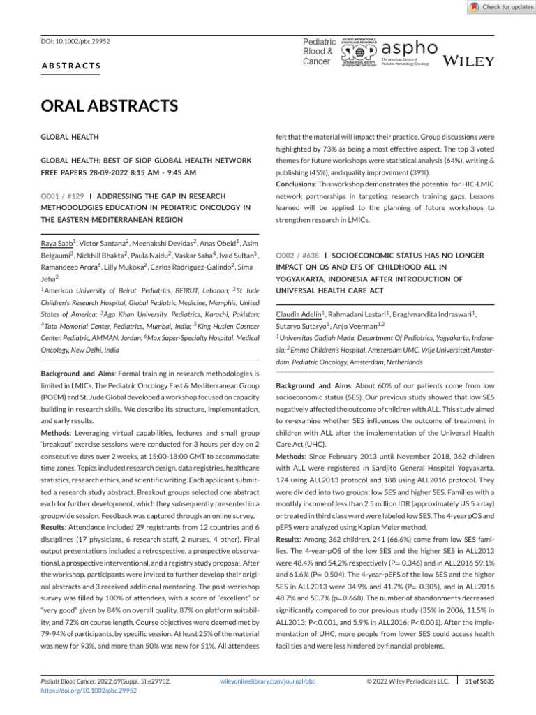Pediatric Blood Cancer - 2022 - Abstracts | PDF | Socioeconomic Status ...