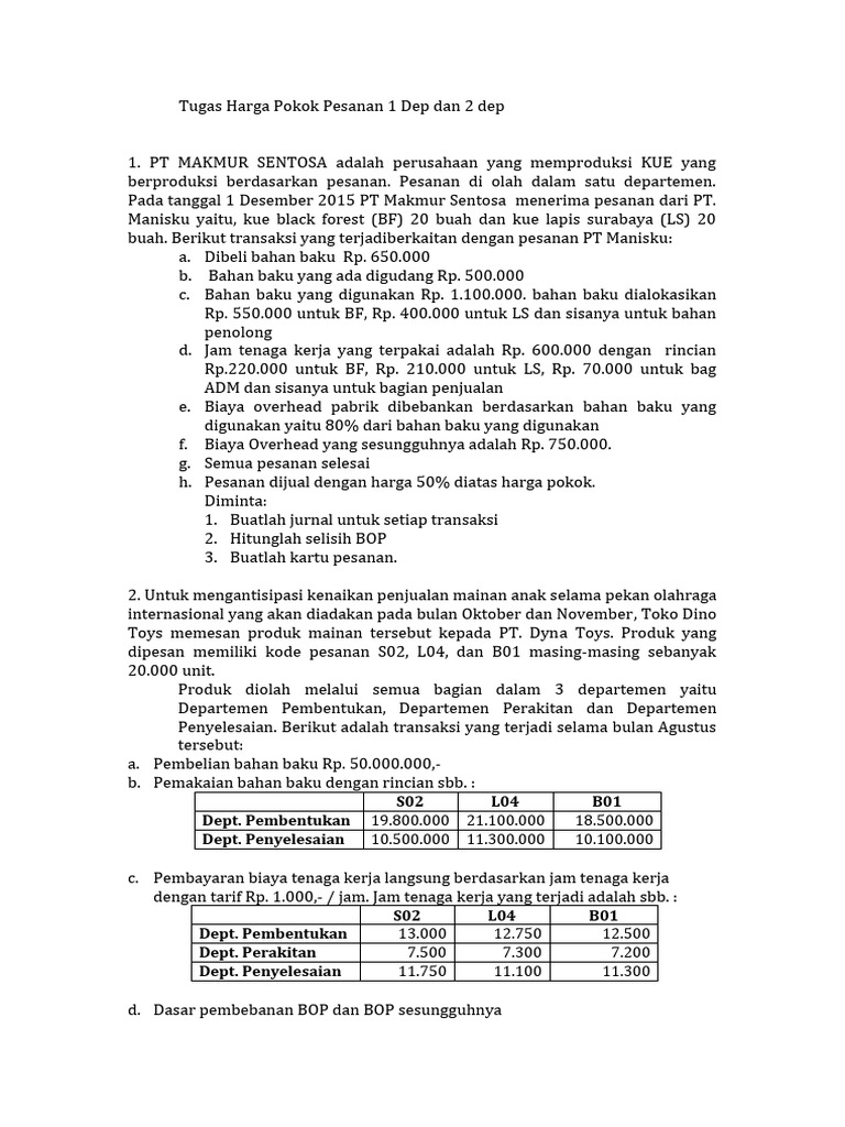 Tugas Harga Pokok Pesanan 1 Dep Dan Beberapa Dep | PDF | Griya & Taman