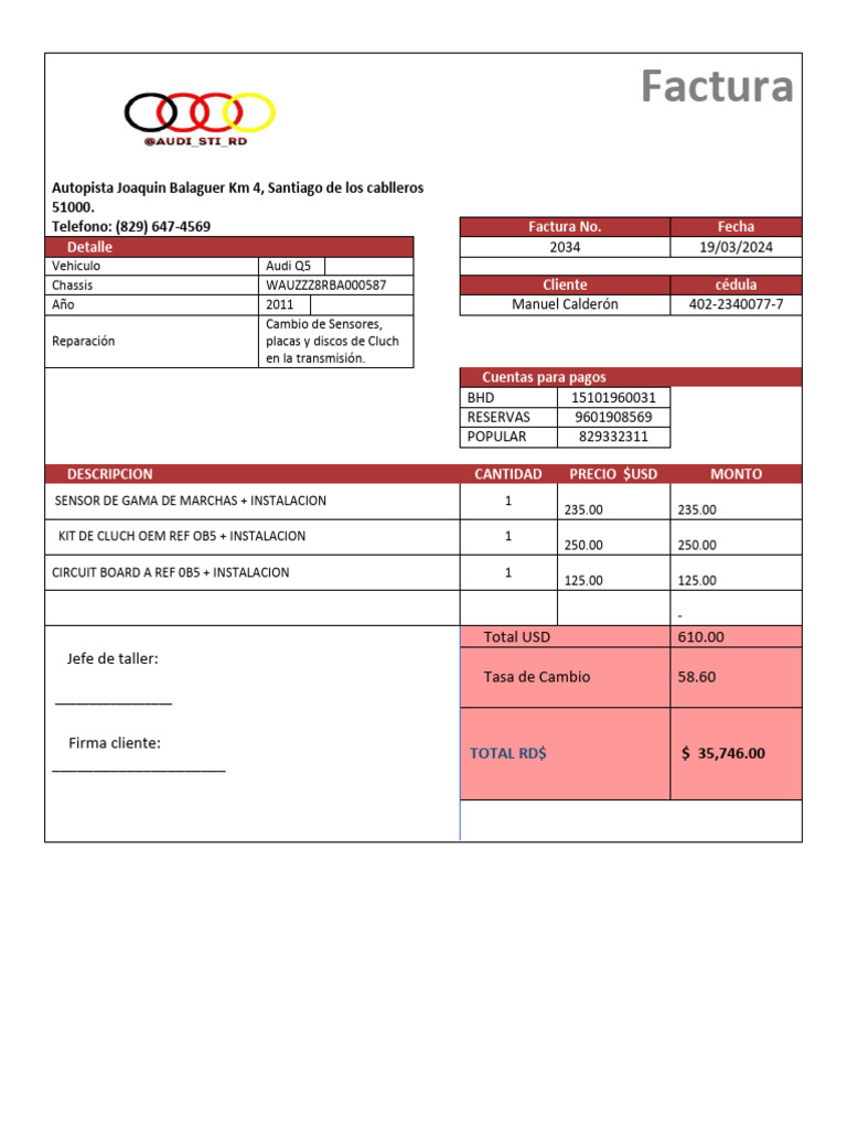 Factura Audi Q5 | PDF