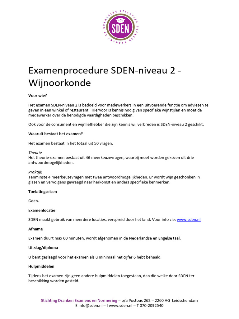 Examenprocedure SDEN Niveau 2 | PDF
