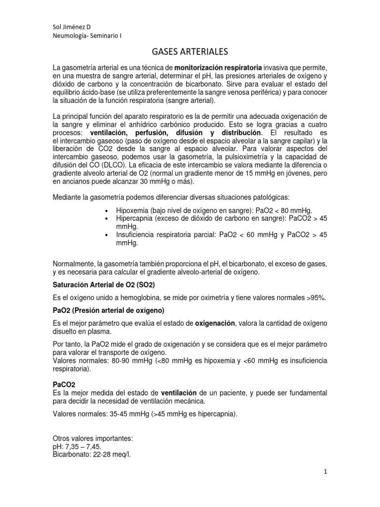 Gases Arteriales | PDF | Respiración | Especialidades Medicas