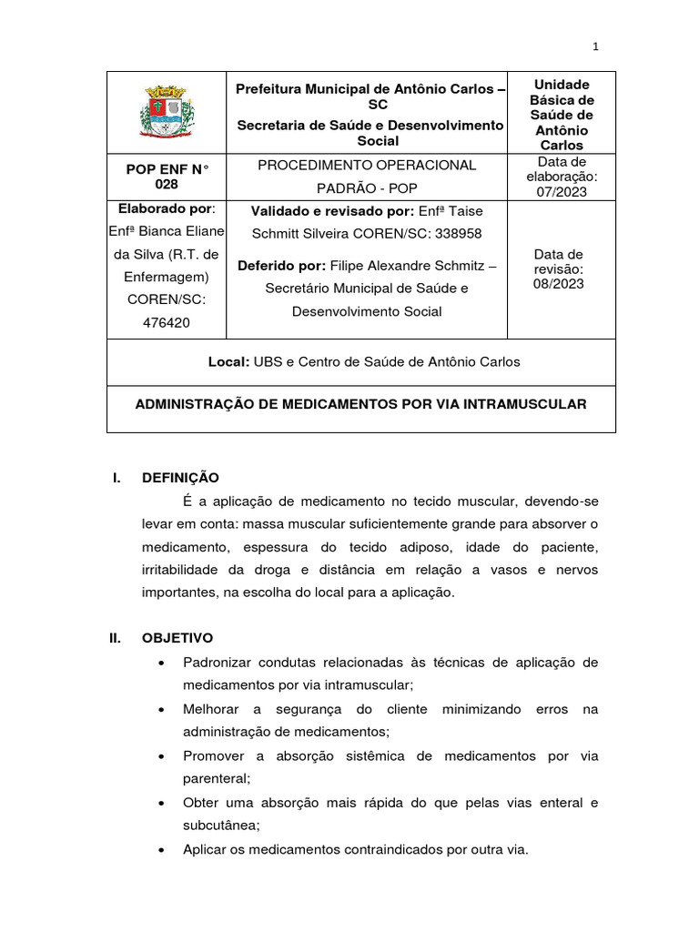POP-28-Administracao-de-medicacao-intramuscular | PDF | Dor | Embolia