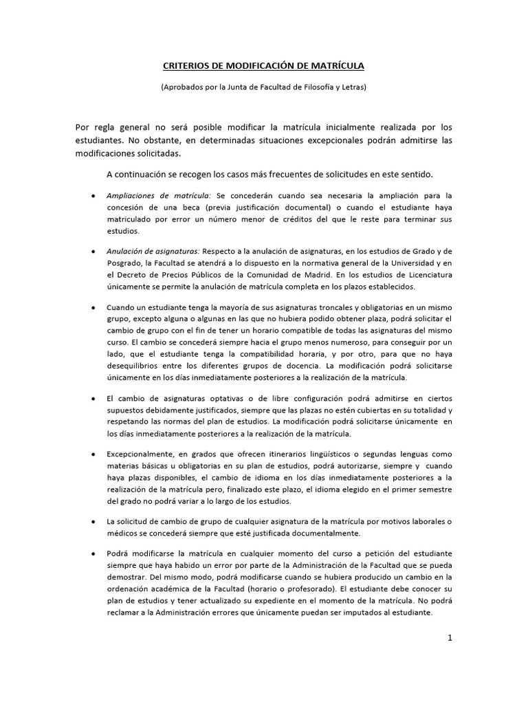 Modificaci N de Matr Cula | PDF