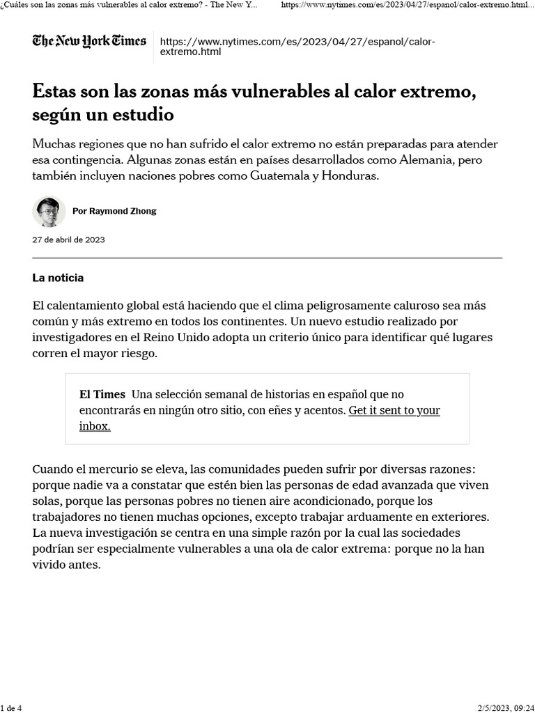 ¿Cuáles son las zonas más vulnerables al calor extremo - The New York Times | PDF | Ola de calor ...