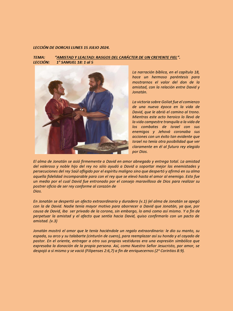 Lección de Dorcas Lunes 15 Julio 2024 | PDF | David | Creencia ...