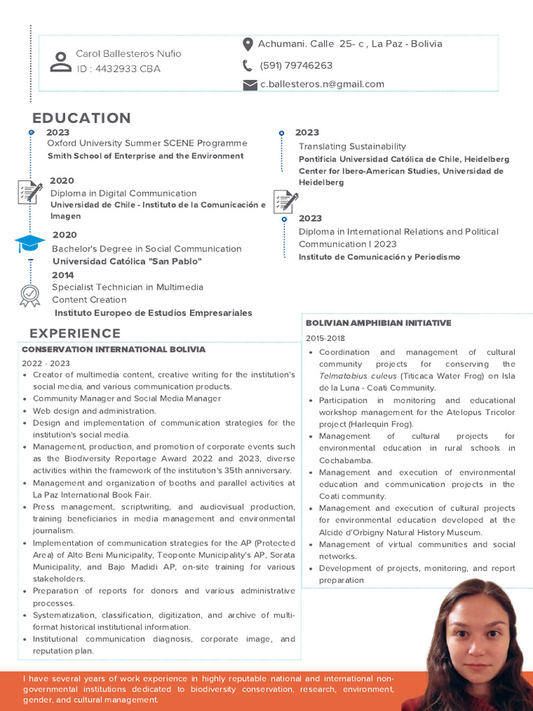 CV RESUMEN. English - CAROL BALLESTEROS | PDF | Bolivia