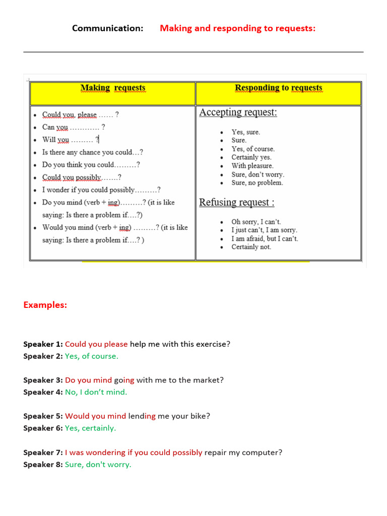 Polite Request and Response Guide | PDF | Games & Activities