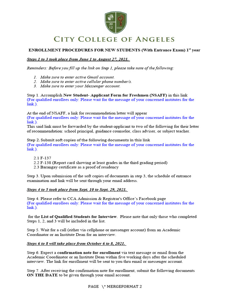 Enrollment Procedures 1st Semester AY 2021 2022 | PDF