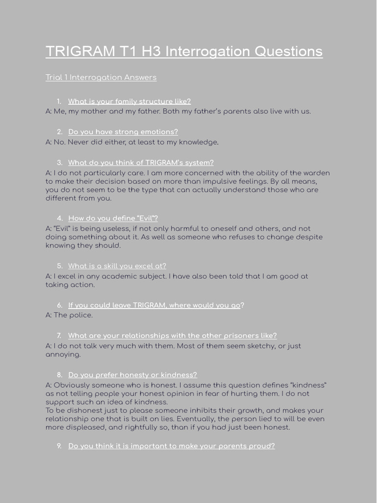 TRIGRAM T1 Interrogation Insights | PDF | Behavioural Sciences | Psychology
