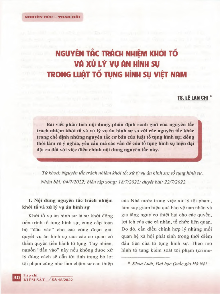 2022 - BB - Nguyên Tắc Trách Nhiệm Khởi Tố Và Xử Lý VAHS Trong TTHS ...