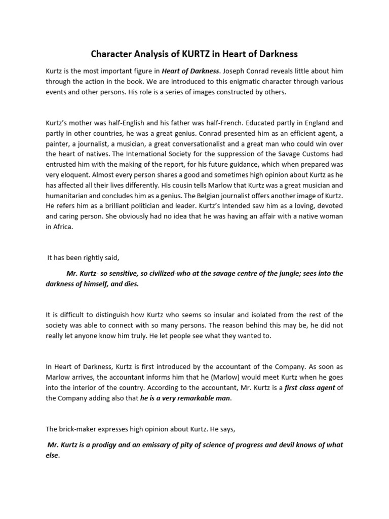 Character Analysis of Kurtz in Heart of Darkness | PDF | Heart Of ...