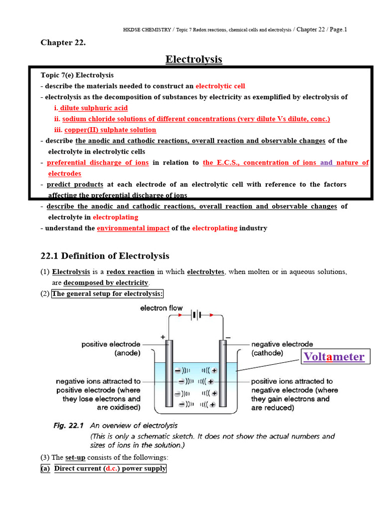 New Note Chapter 22 Electrolysis - 2020 - Student Version | PDF | Ion | Anode