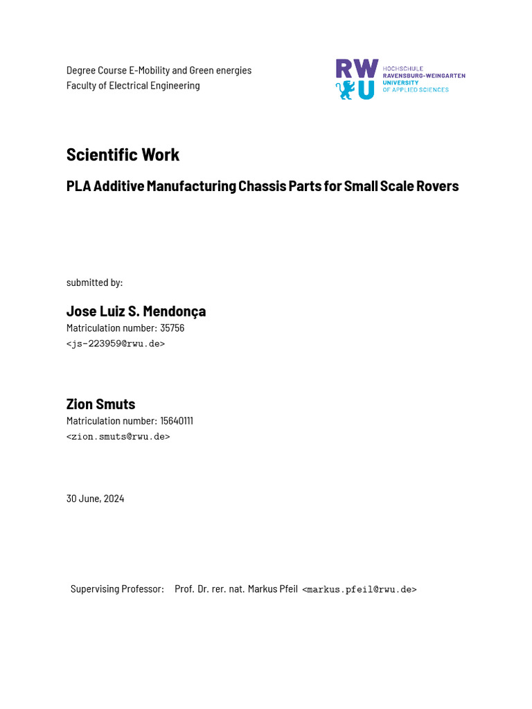 RWU - 35756 SS2024 Scientific Work | PDF | 3 D Printing | Strength Of Materials