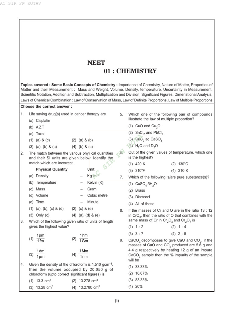 Mole Practice Sheet Topicwise | PDF | Concentration | Mole (Unit)
