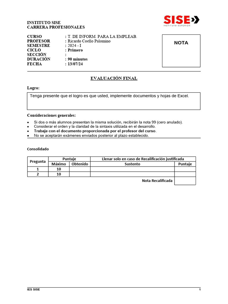 Evaluacion Final SISE | PDF