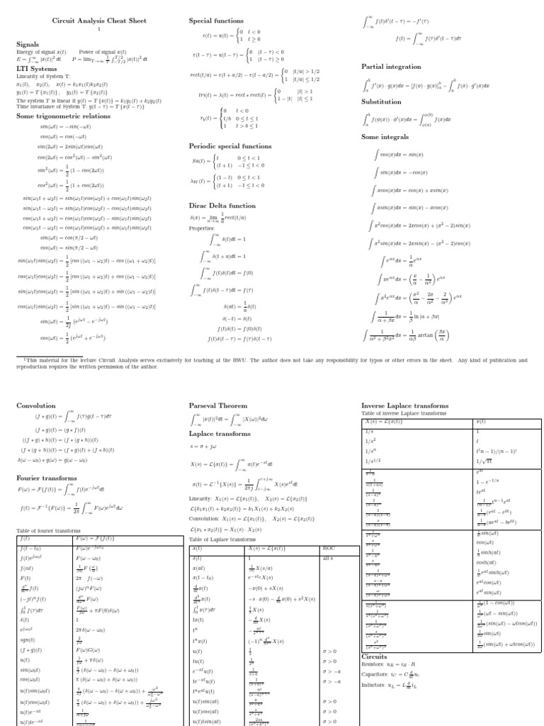 Circuit Analysis Cheat Sheet 24 06 24-2 | PDF | Electrical Circuits | Electrical Engineering