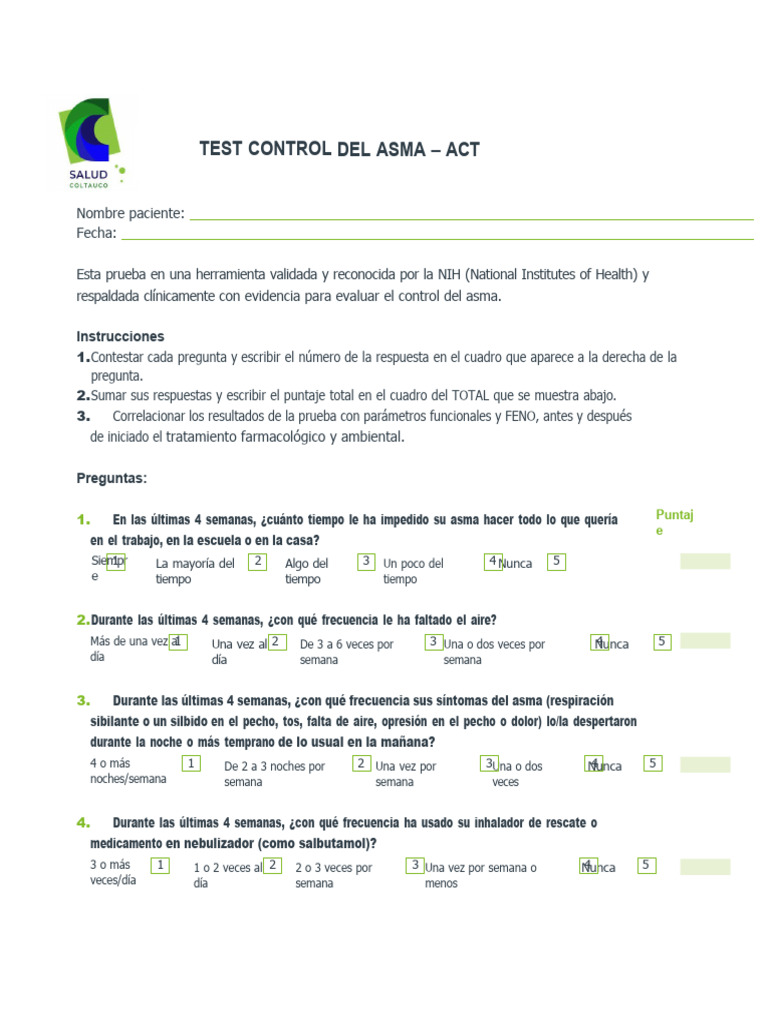 TEST Control Del Asma | PDF | Asma | Epidemiología