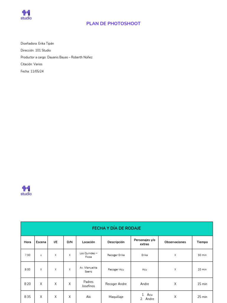 Plan de Rodaje | PDF