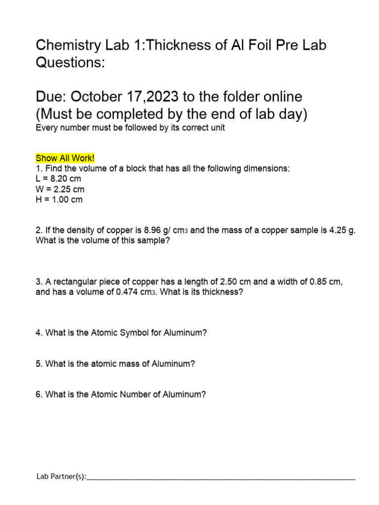 Aluminum Foil Thickness Lab Guide | PDF | Volume | Density
