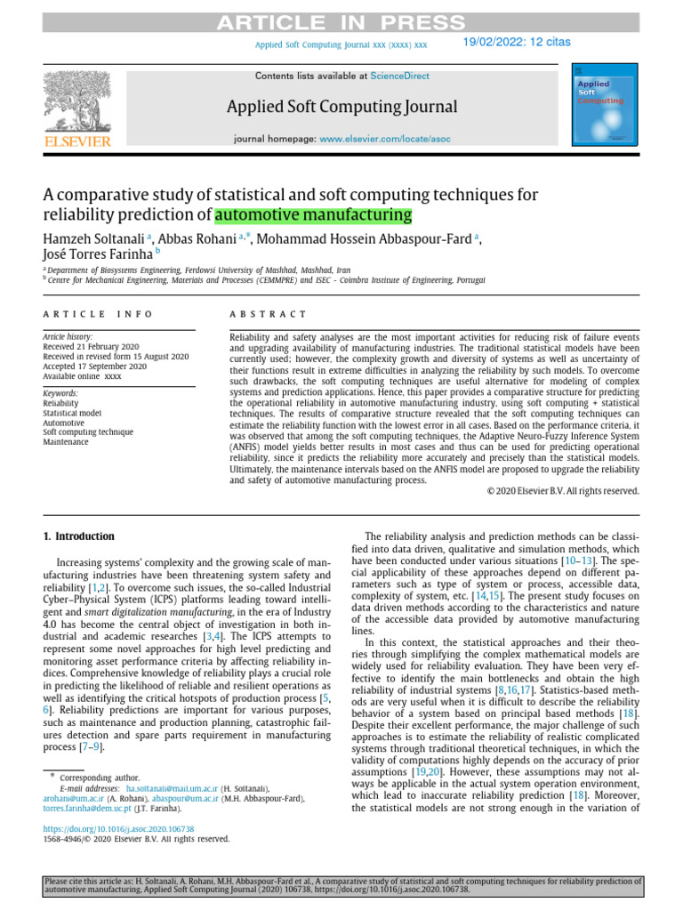 AI-2020-Soltanali-A Comparative Study of Statistical and Soft Computing | PDF | Reliability ...