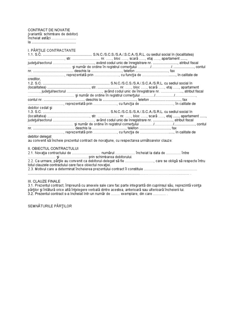 Model Contract Novatie | PDF
