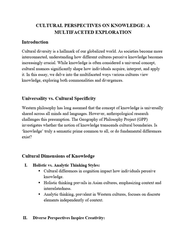 Cultural Perspectives on Knowledge | PDF | Knowledge | Creativity