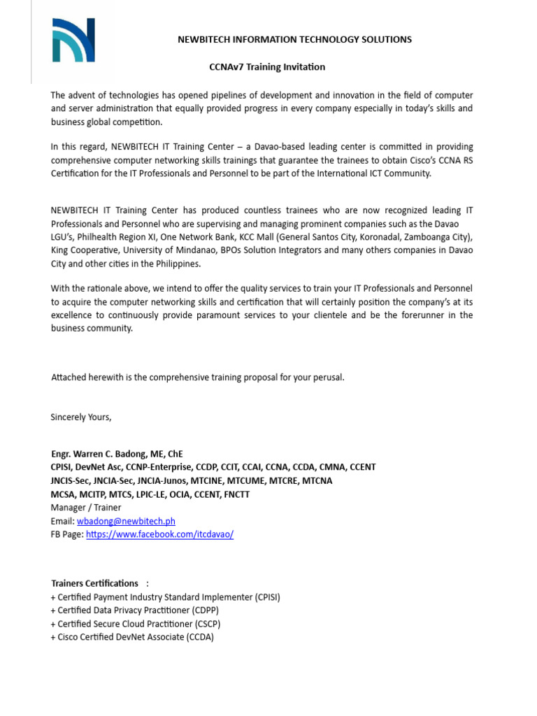 General Ccna Invitation Training 2024 | PDF | Cisco Certifications | Computer Network