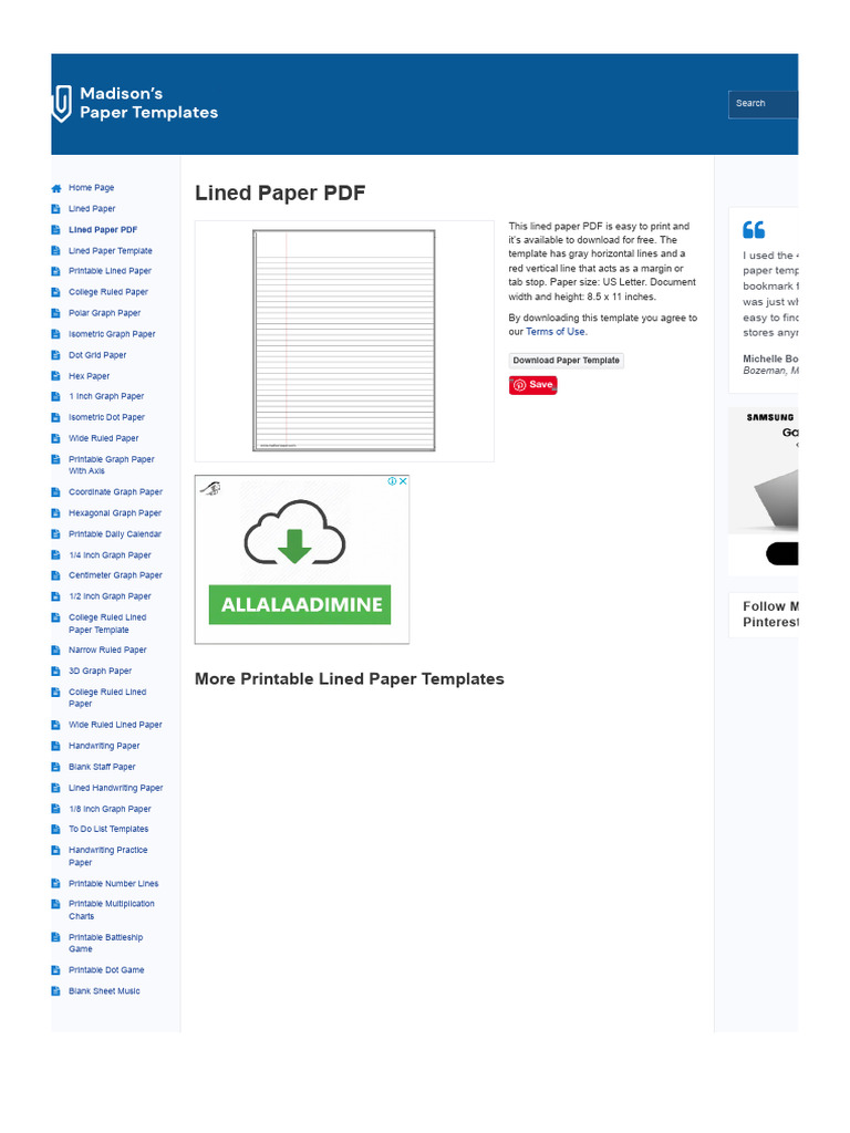 Free Printable Lined Paper Templates | PDF | Software | Computing