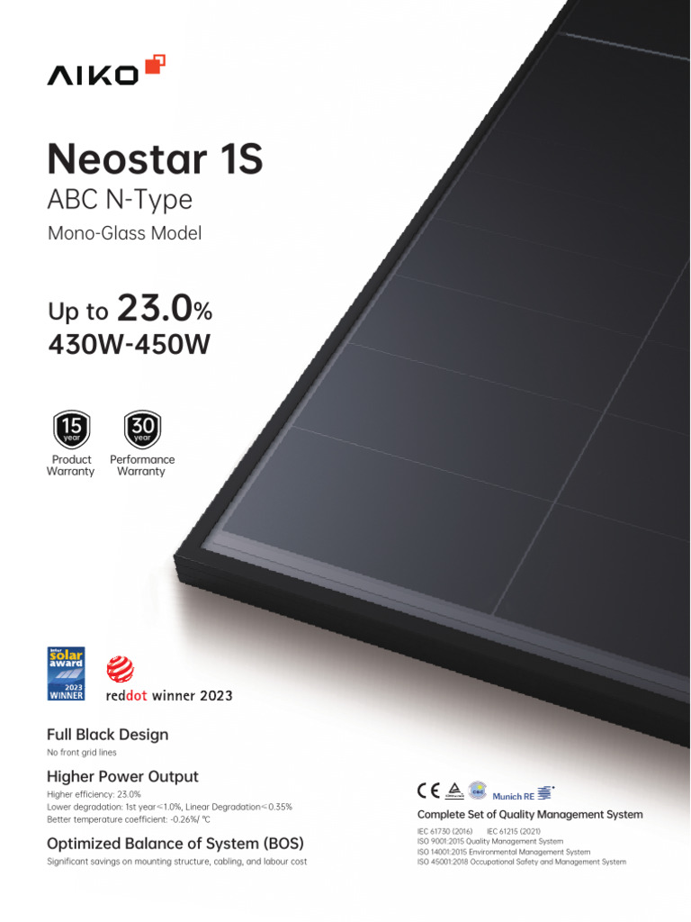 AIKO A MAH54Mb 430W 435W 440W 445W 450W - Neostar | PDF | Electrical Engineering | Electricity