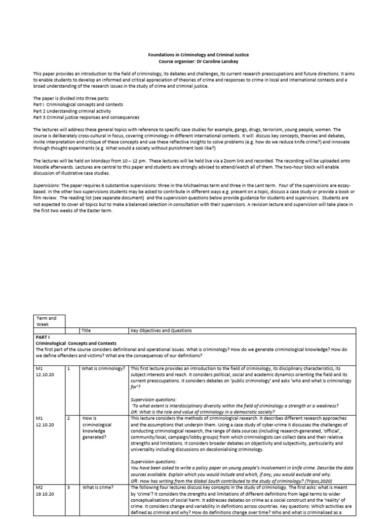 Crim1 Foundations in Criminology and Criminal Justice Paper Guide 2020 ...