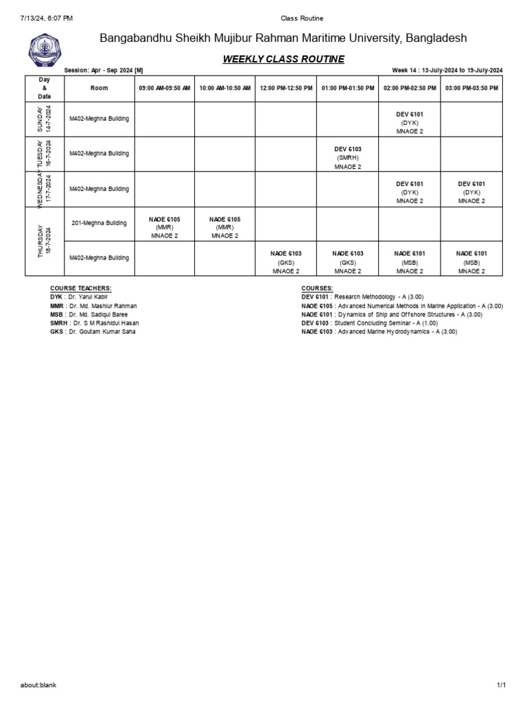 Class Routine Pdf