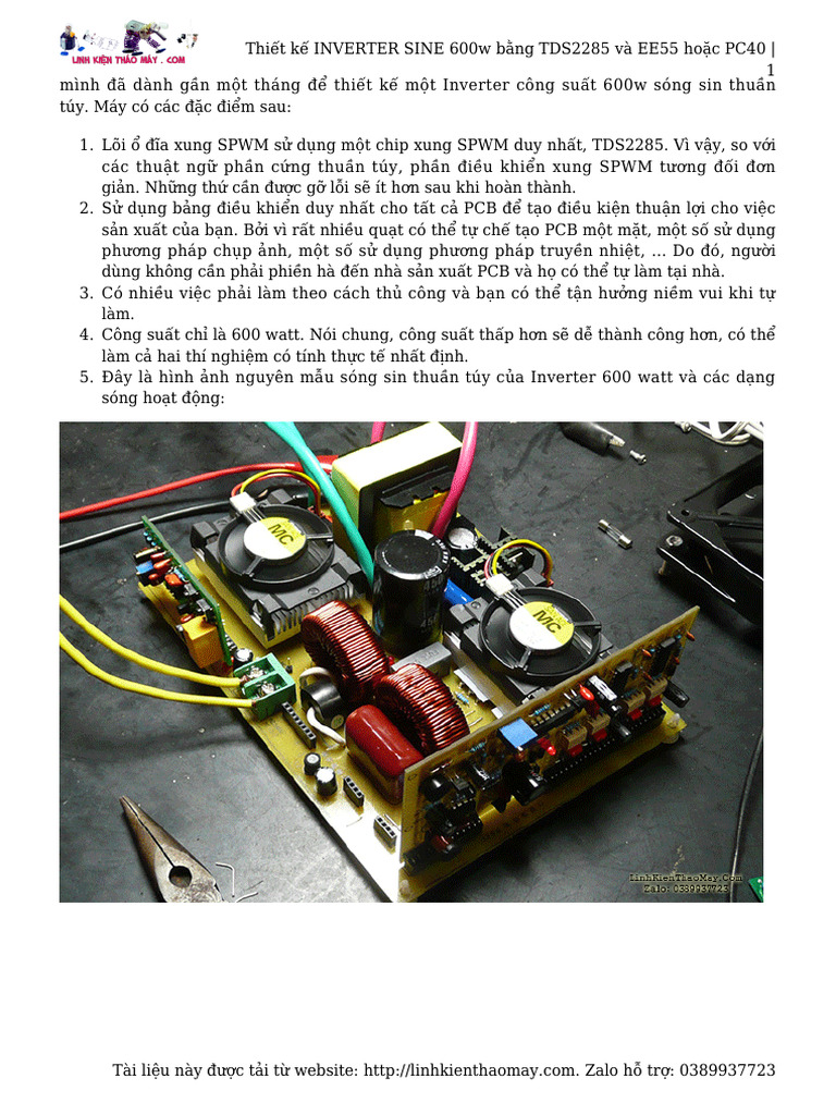 Thiết kế INVERTER SINE 600w bằng TDS2285 và EE55 hoặc PC40 | PDF