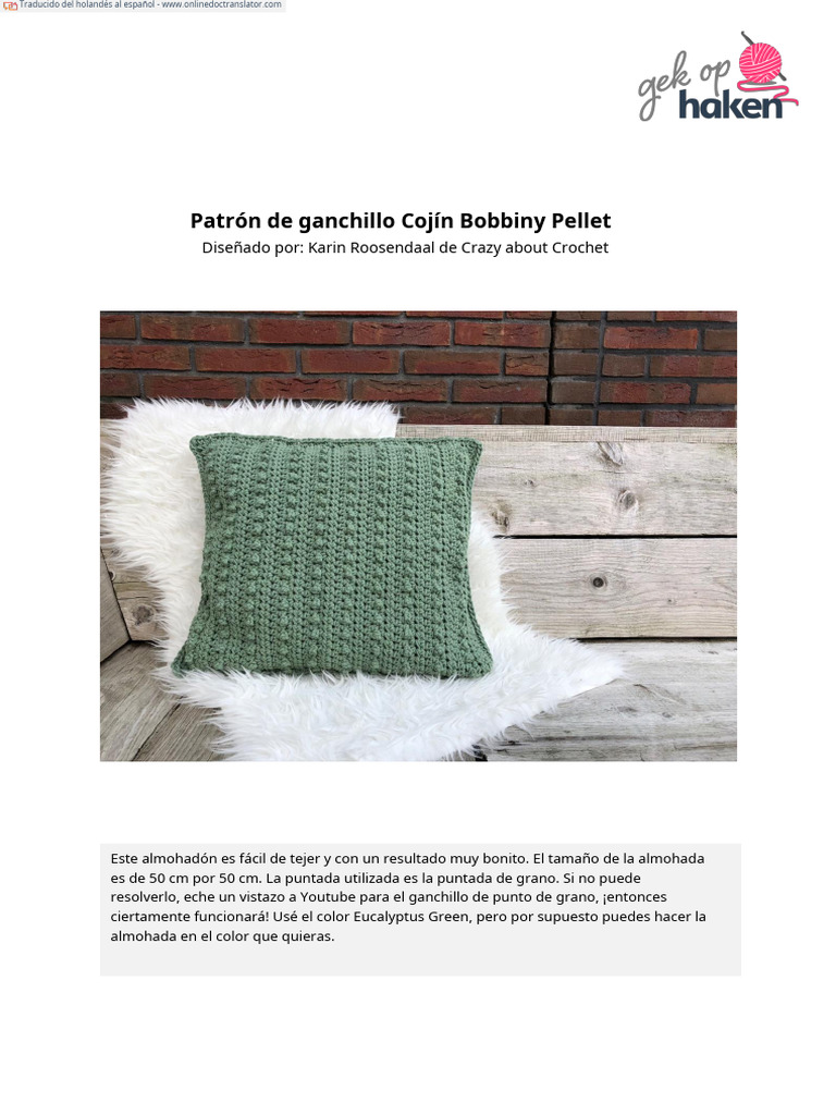 Patrón Ganchillo Cojín Bobbiny Pellet | PDF | Tejer | Scoutcraft