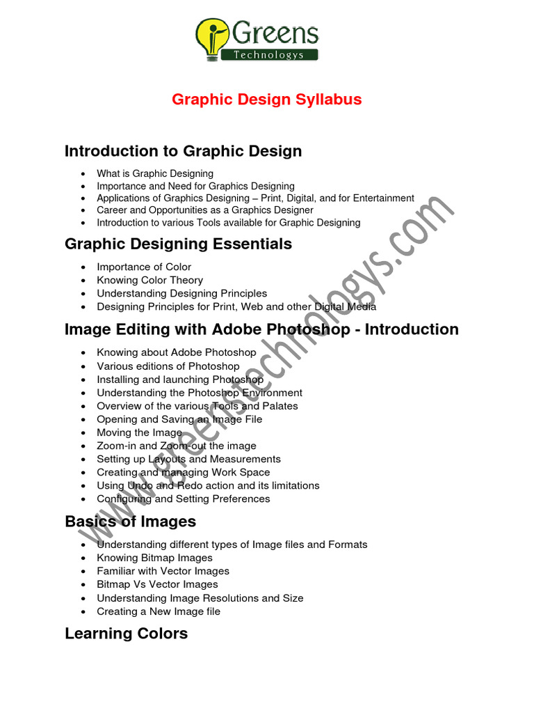 Grapical Desinging Syllabus | PDF | Adobe Photoshop | Image Editing